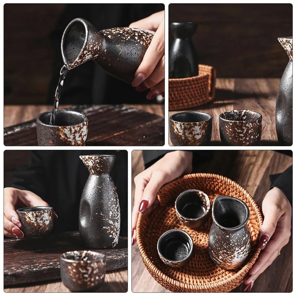 Набор для саке, Стопка, керамика, 2 чарки и 1 кувшин, синий