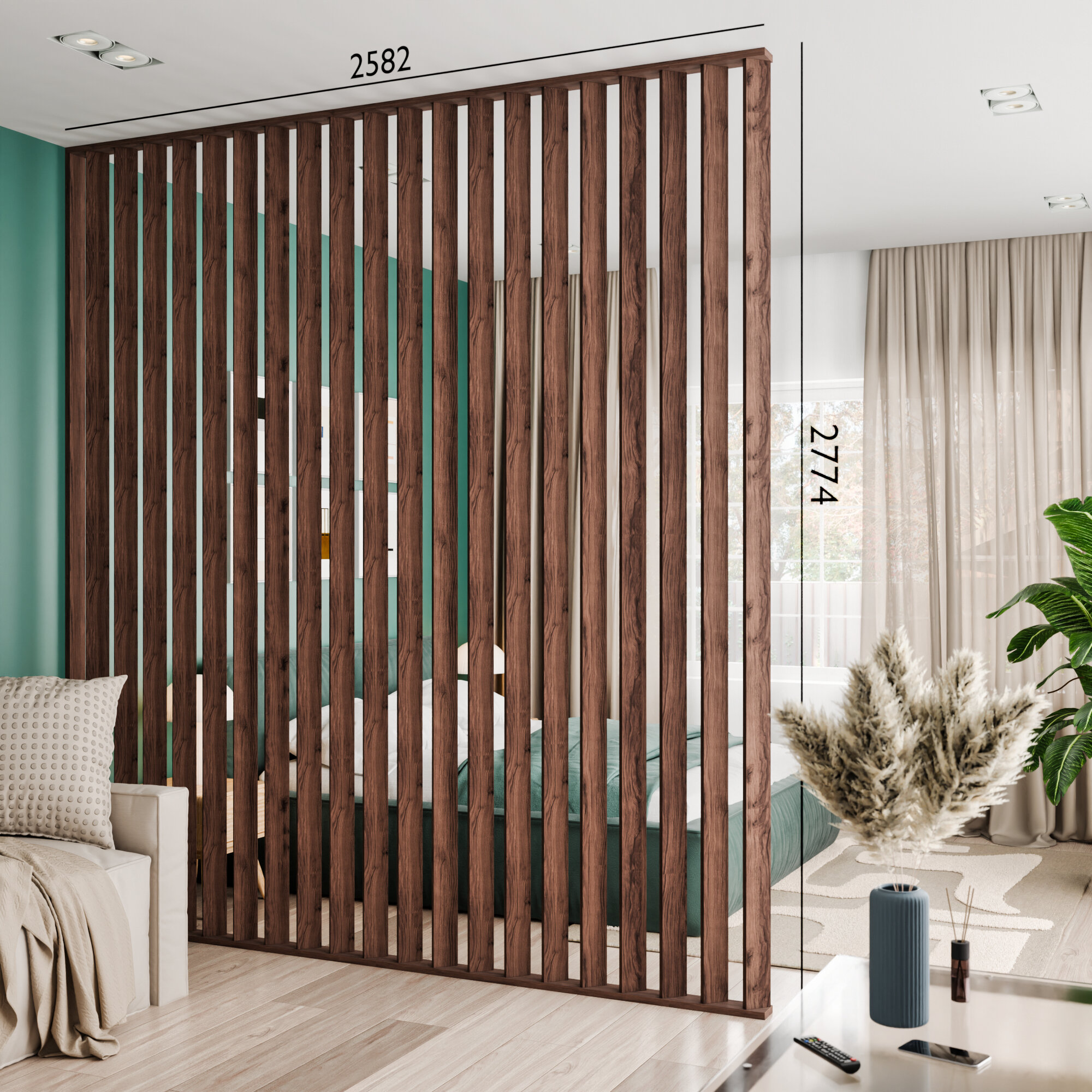 Перегородка реечная для зонирования пространства 2582 мм, Дуб Катания