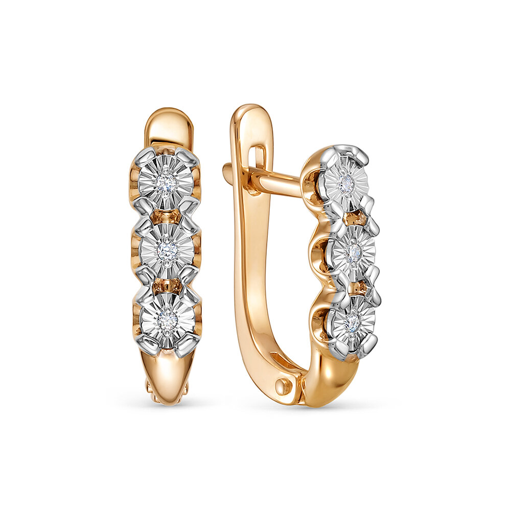 Серьги, красное золото, 585 проба, бриллиант