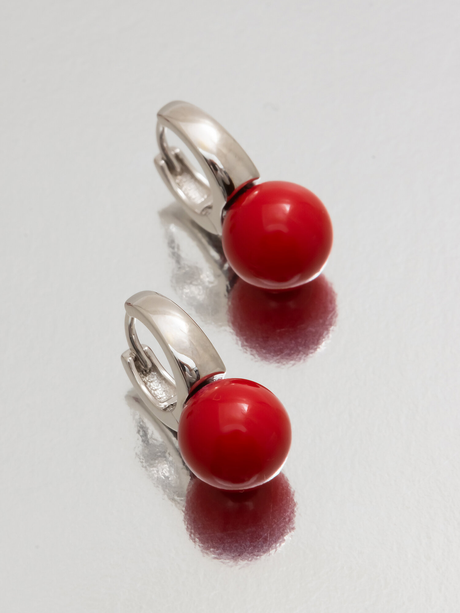 Серьги, коралл синтетический
