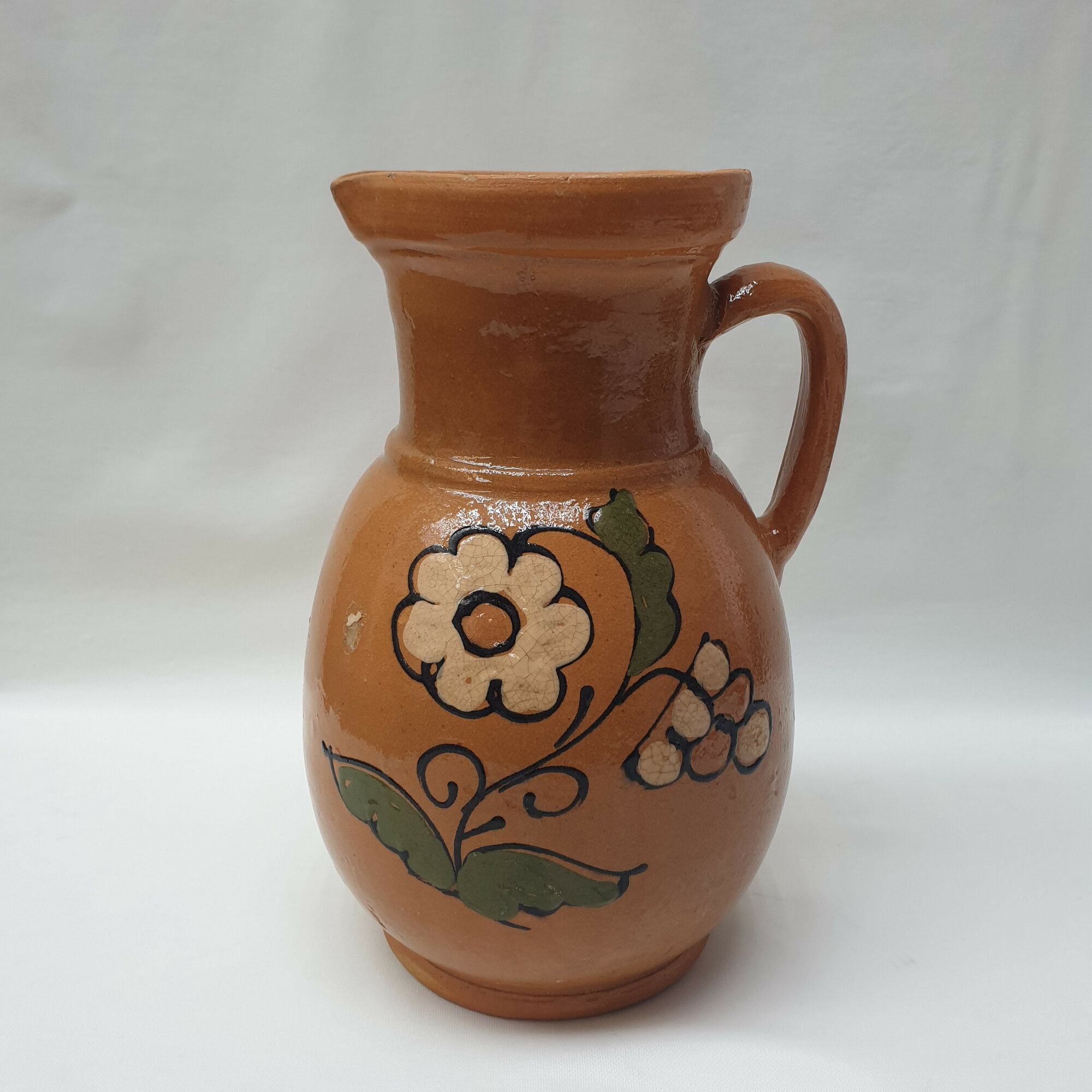 Винтажный кувшин Цветок, керамика, роспись 3 л, СССР