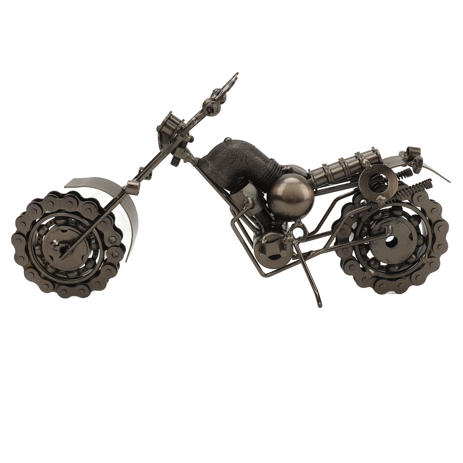 Винтажная железная декоративная фигурка мотоцикла в стиле ретро, ручная работа, металлическая скульптура для мальчиков, серебристый цвет, большой размер.