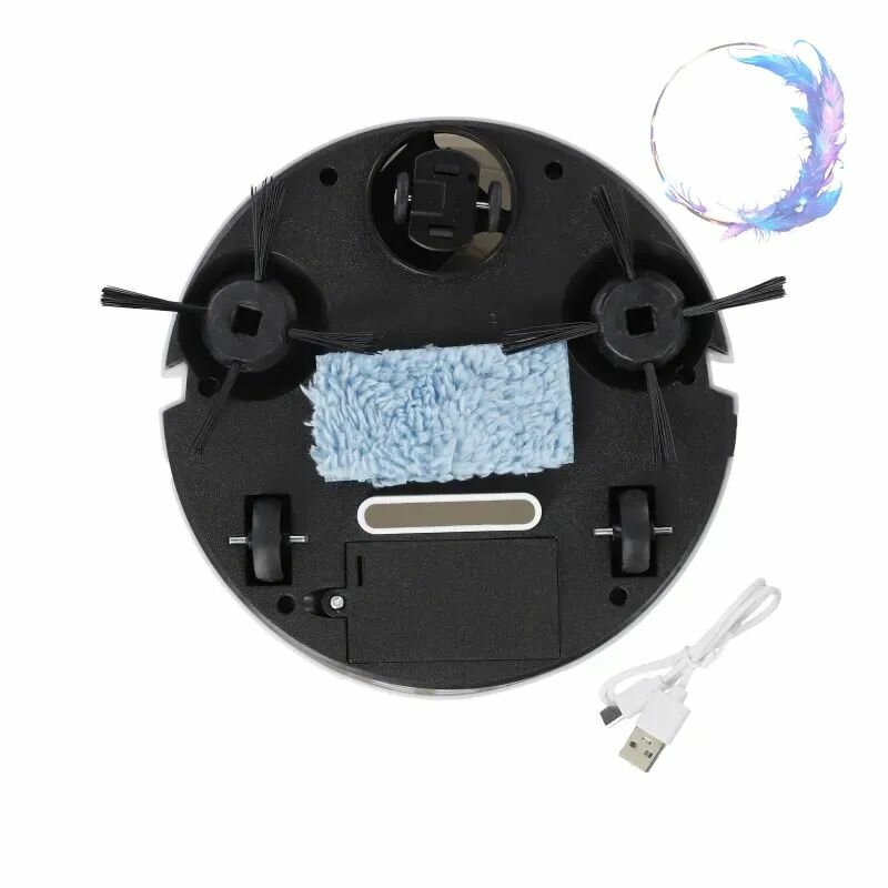 Робот-подметальщик умный бытовой перезаряжаемый всасывающий пылесос для подметания и мытья полов 2 боковые щетки + 4 тряпки