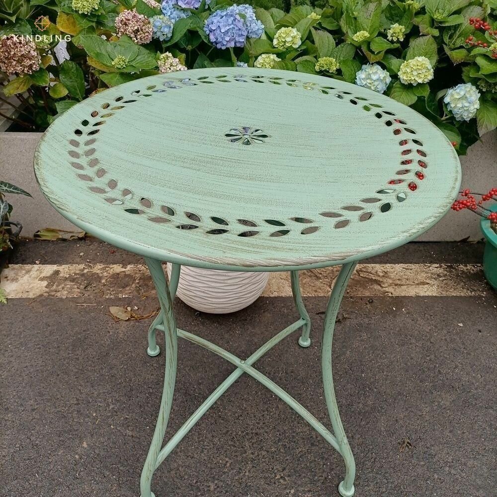 Кованый набор садовой мебели в провансальском стиле: стол с полой конструкцией, зеленый, для террас, коттеджей, кафе