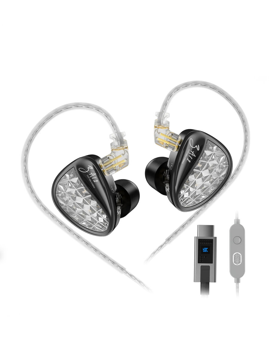 KZ ZA12 No Switches USB Type-C с микрофоном, черный/серебристый, проводные наушники