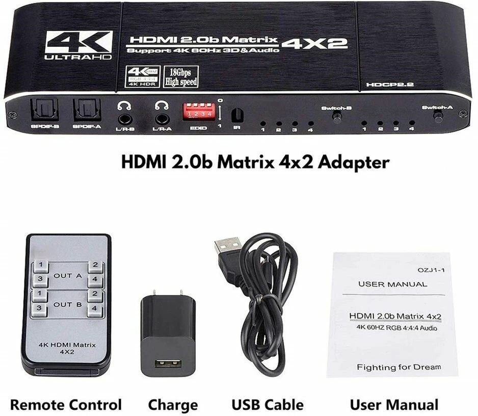 4x2 коммутатор-разветвитель с управлением 4 входа 2 выхода HDMI