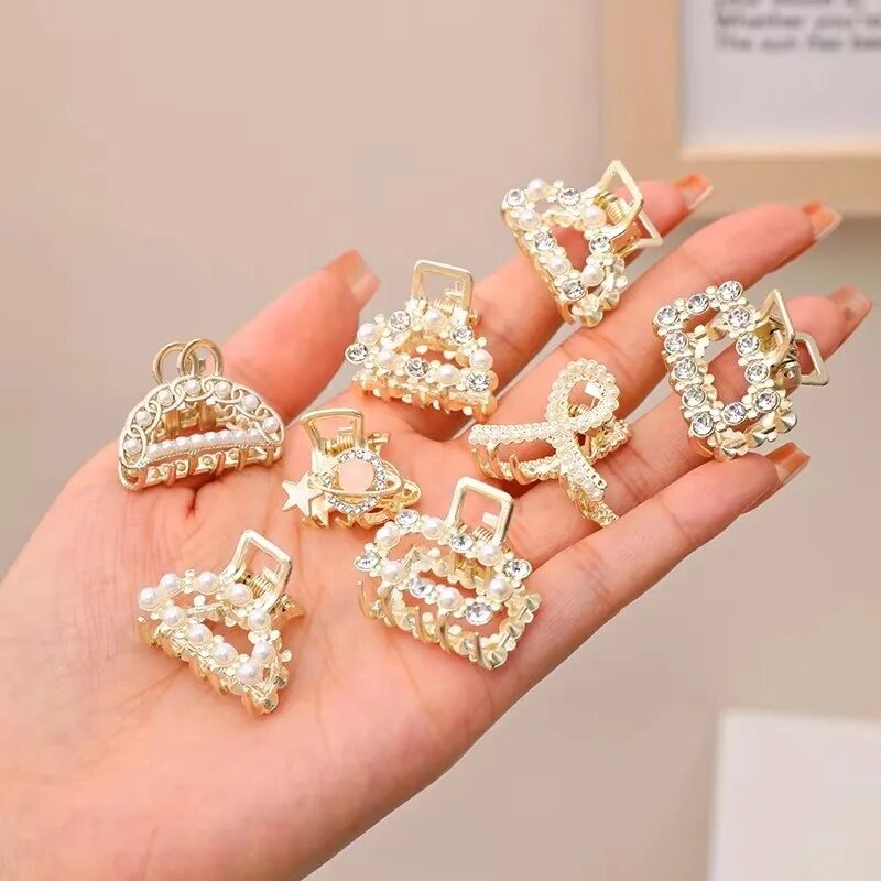 Заколки для волос-крабы с кристаллами и жемчугом, 8pcs 2