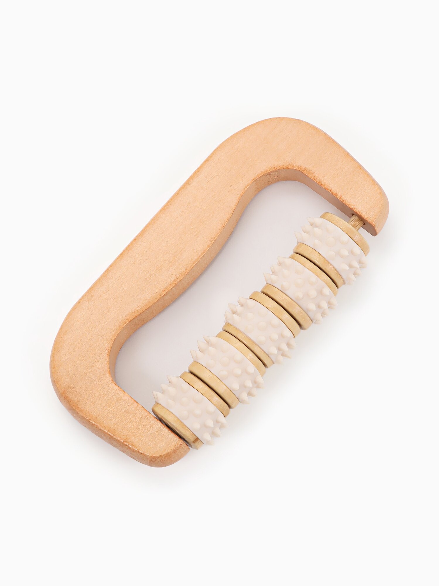 Массажёр «Коромысло», 14.5×8×3 см, деревянный, 5 колёс с шипами, бежевый