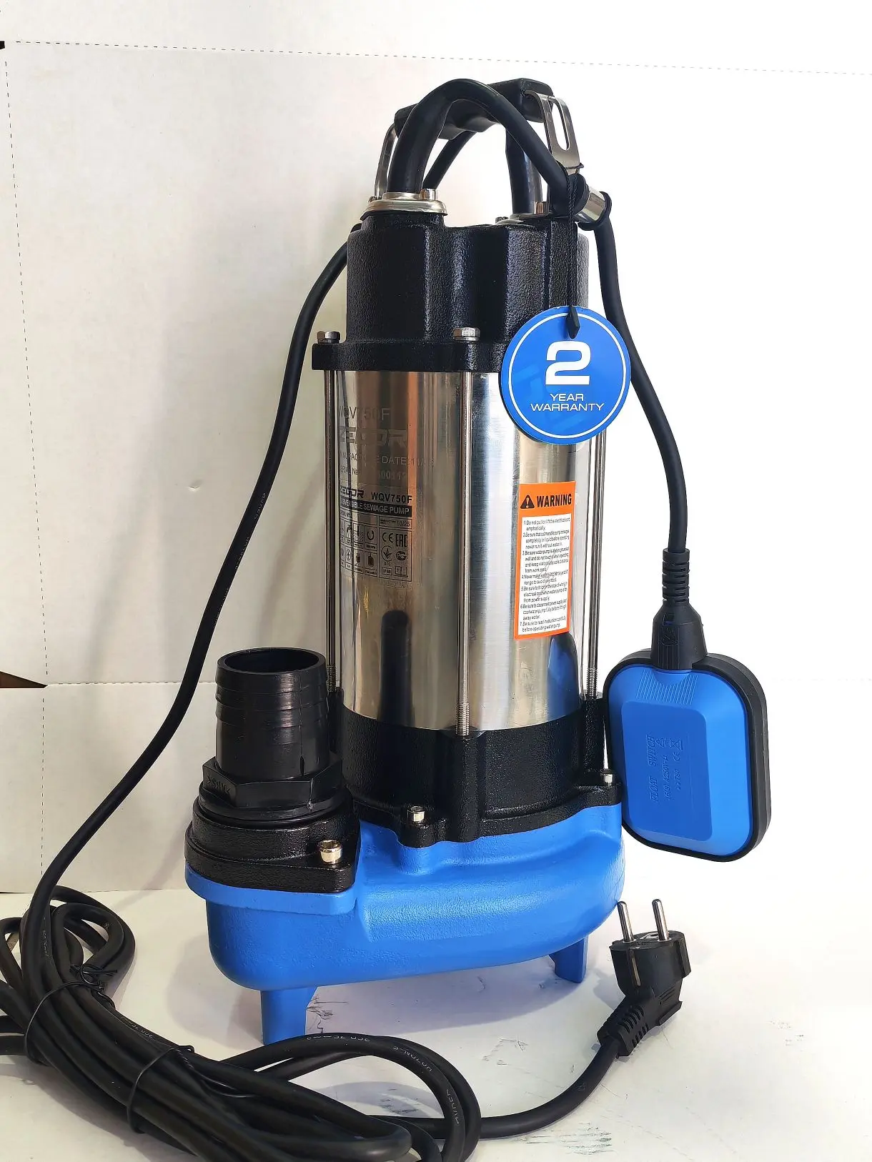 Дренажный насос ZEGOR WQV450F для грязной воды 450Вт, напор 12.5 м, 19.5 м³/ч, чугун, поплавок