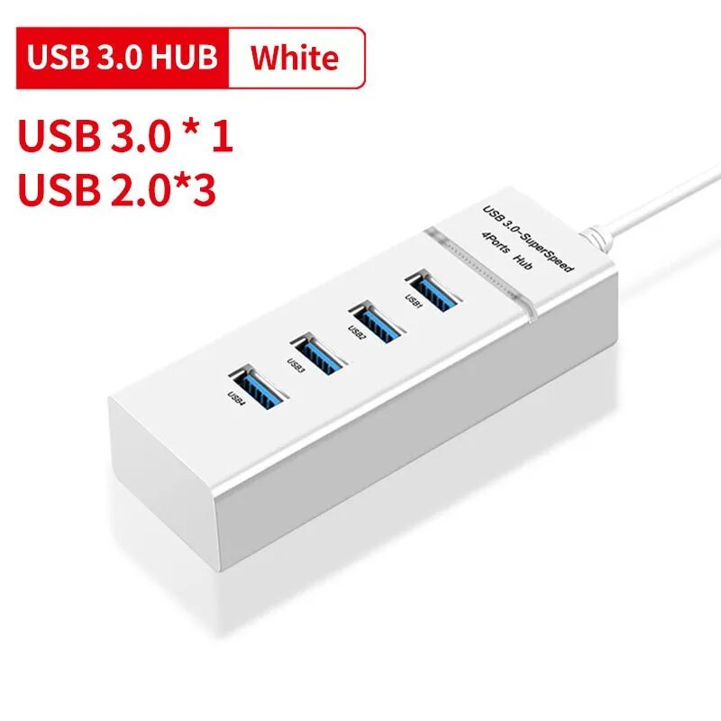 HUB USB 0.3 метра / USB-ХАБ / разветвитель / USB-hub 4 порта / HUB USB для периферийных устройств / Чёрный