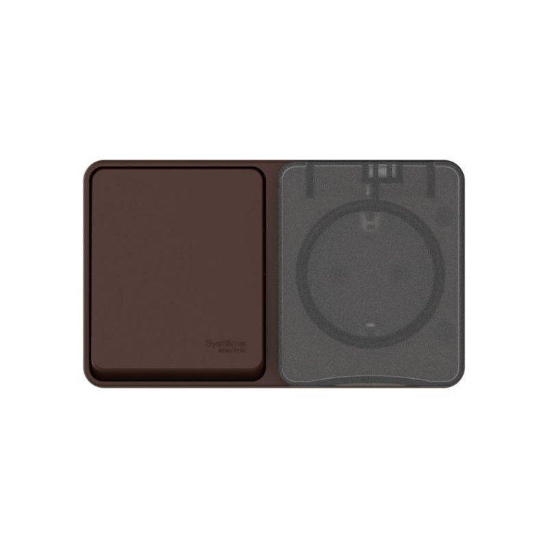 Блок ОП AtlasDesign PROFI IP54 (розетка 1-м 16А заземл. защ. шторки + 1-кл. выключатель 10А) корич. SE, SCHNEIDER ELECTRIC ATN546070 (1 шт.)