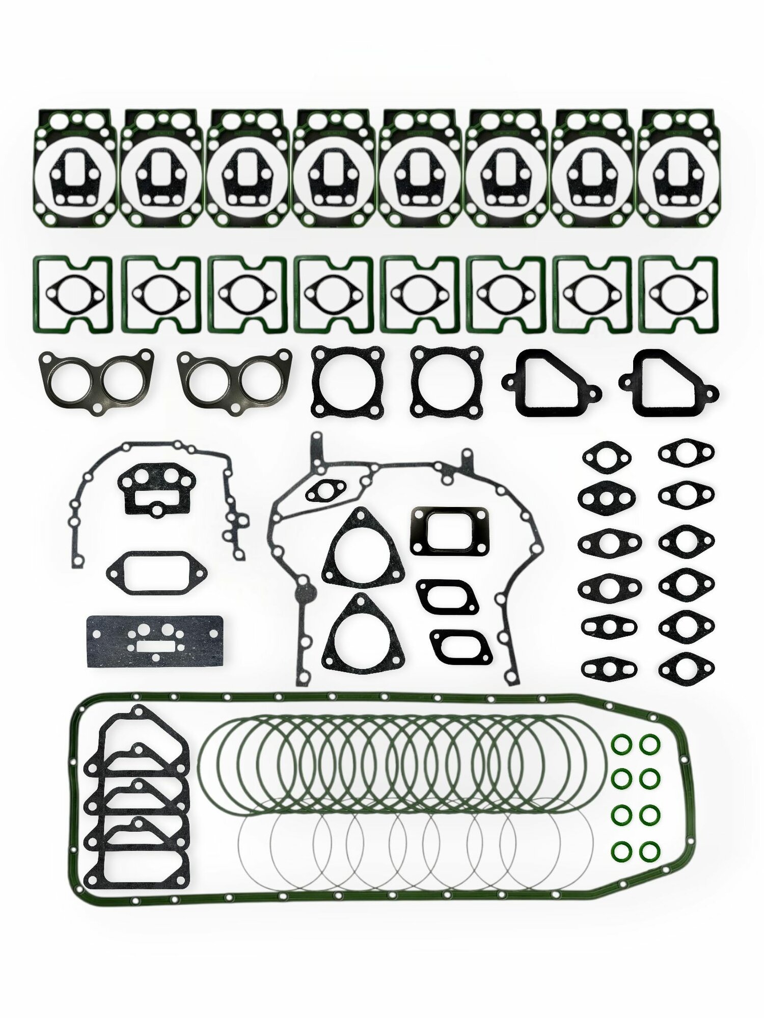 Комплект прокладок двигателя для а/ марки КАМАЗ Евро 1, 2 (пгбц армированная, поддон армированный) полный (28 наименований)