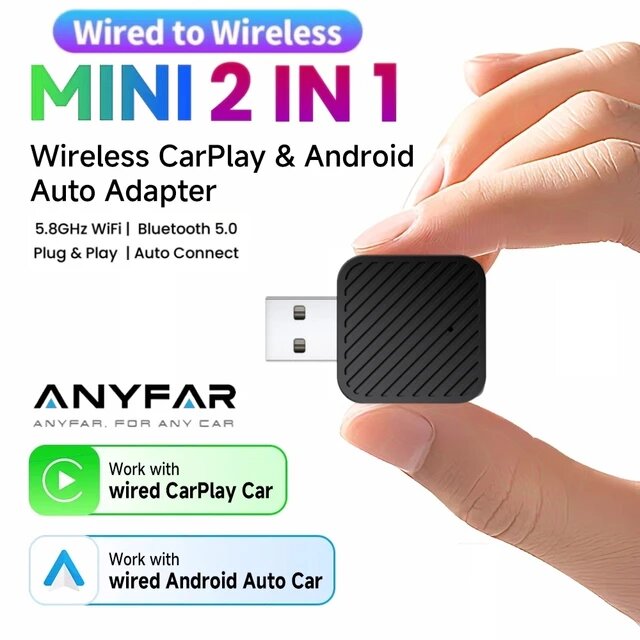 Новый мини-адаптер CarPlay 2-в-1 с проводным подключением к беспроводной сети для Android Smart Box (2025): подключи и работай, подключение к автомобилю, обновление по воздуху (OTA), универсальный тип.