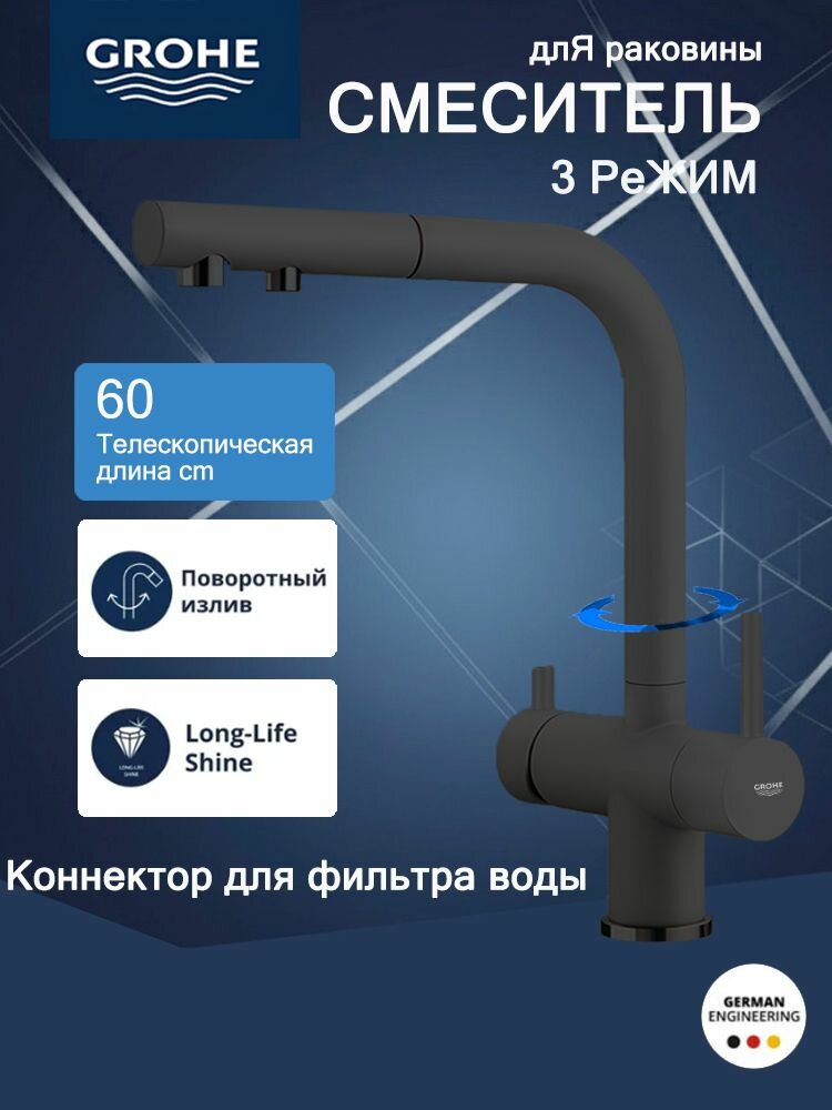 Смеситель для кухонной мойки GROHE с функцией очистки воды Чистая медь, современные технологии