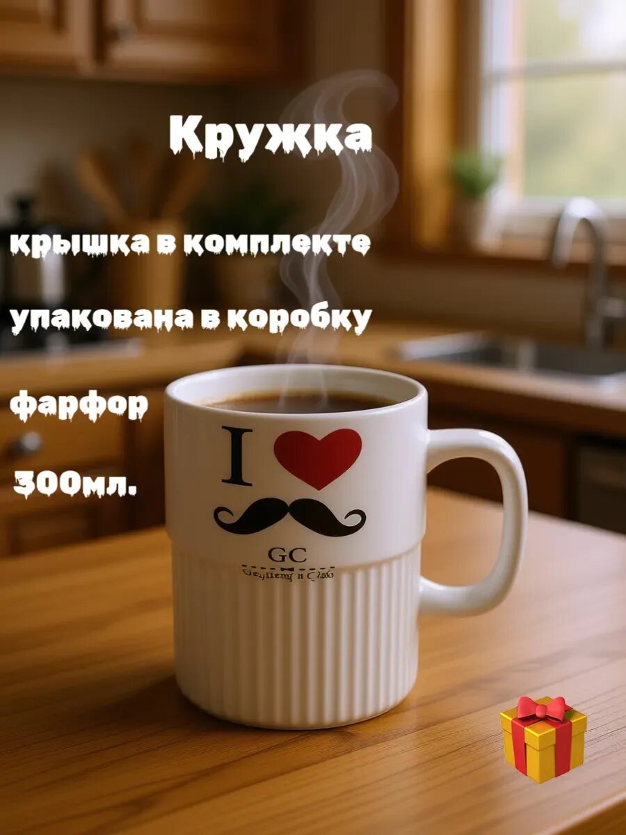 Кружка "Gentlemen", белая, фарфоровая, с крышкой, для чая/кофе, 300 мл