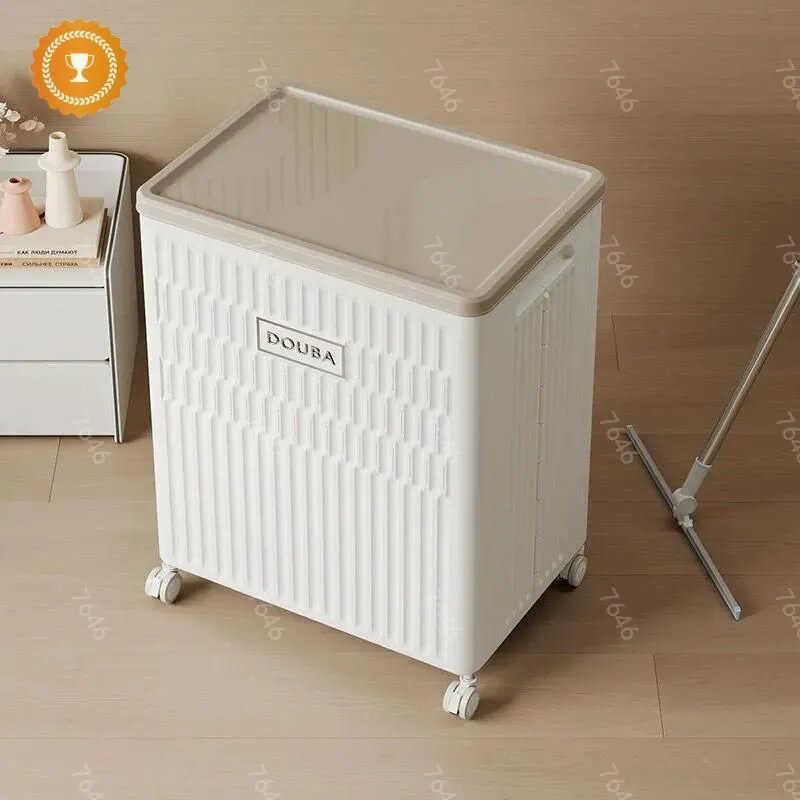 Корзина для белья DOUBA 100 л белая с крышкой на колесиках 1 шт