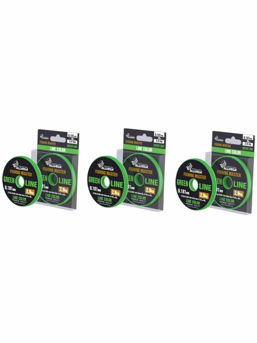 Леска для зимней рыбалки Fishing Master 0.181мм 30м 2.9кг зеленая набор 3 штуки.