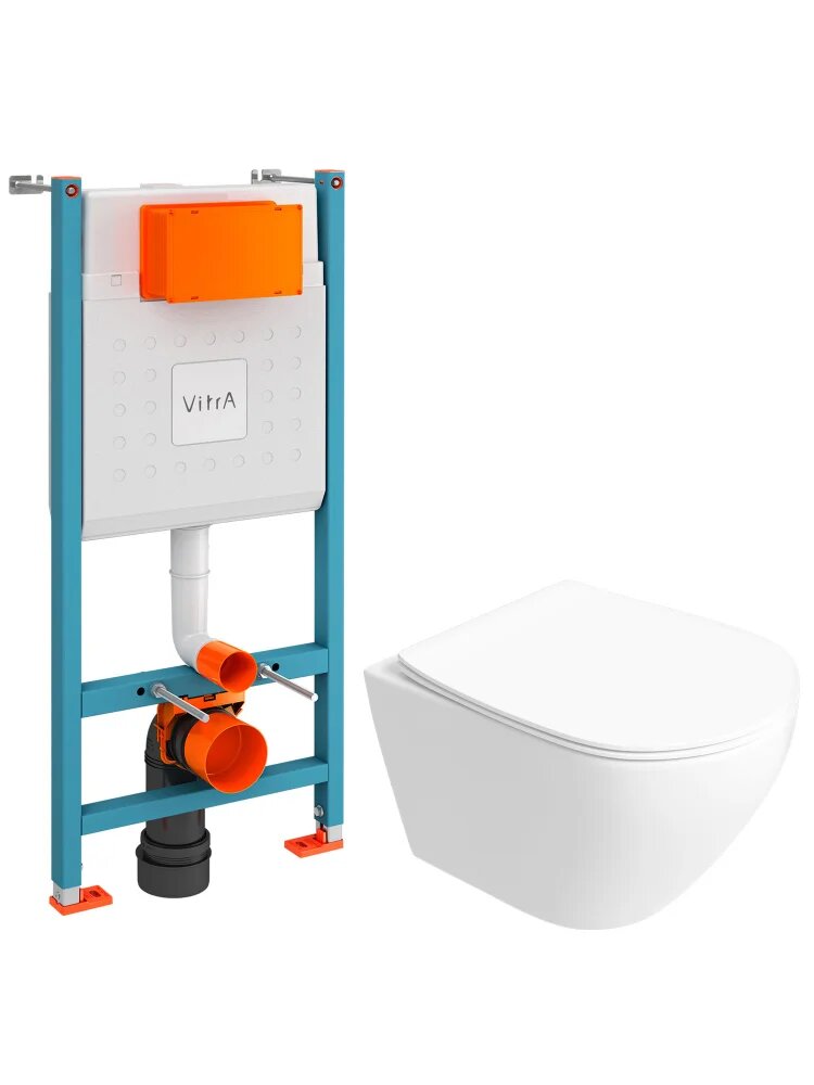 Комплект 3 в 1: Инсталляция VitrA V-Fix Core 732-5800-01 / Унитаз подвесной STWORKI Кронборг S28401WH безободковый, с микролифтом / Комплект креплений