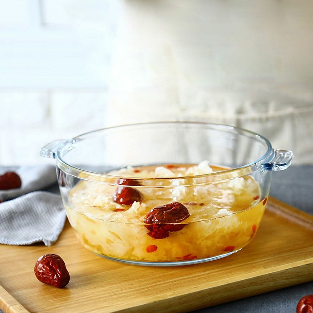 Стеклянная салатная миска большого размера с ручкой для домашней кухни