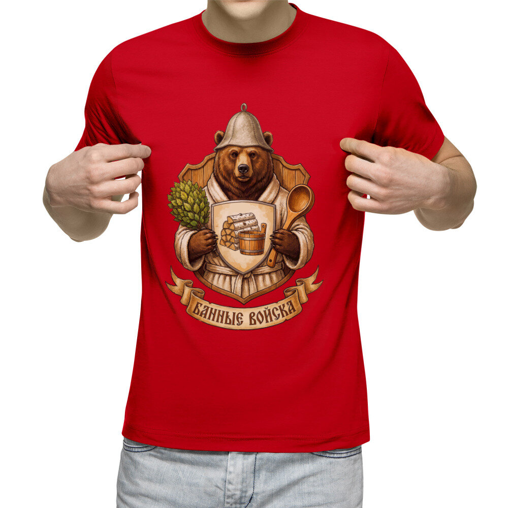 Мужская футболка «банные войска про баню банщик с легким паром сауна» (красный, S)