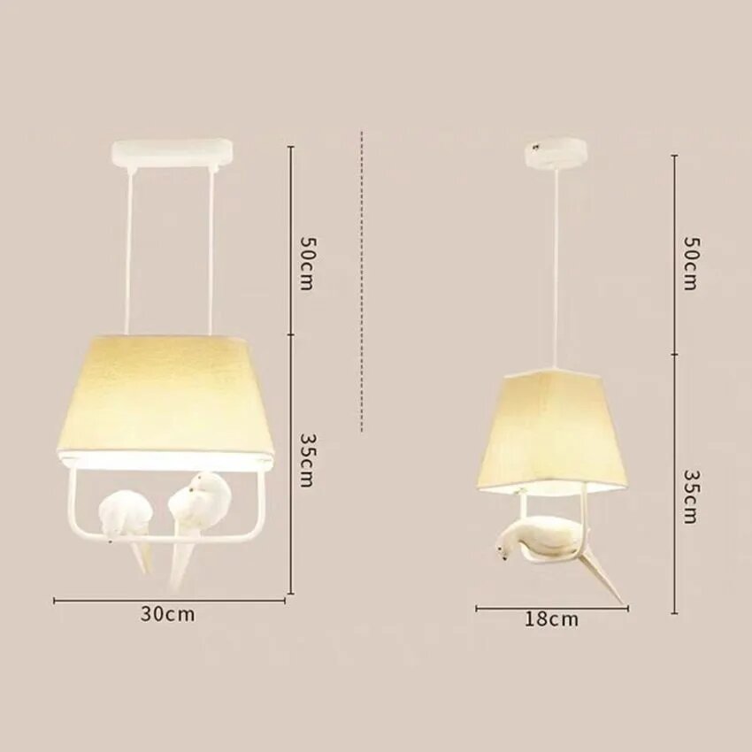 Люстра LED, современная минималистичная креативная подвесная люстра с двумя голубями, металл/ткань, белый — фото 1