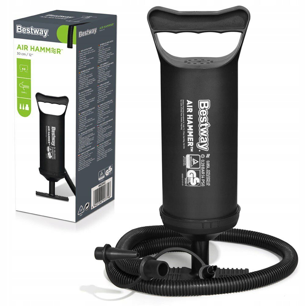 Насос ручной, Bestway 62003, 36 см, 3 насадки в комплекте, черный