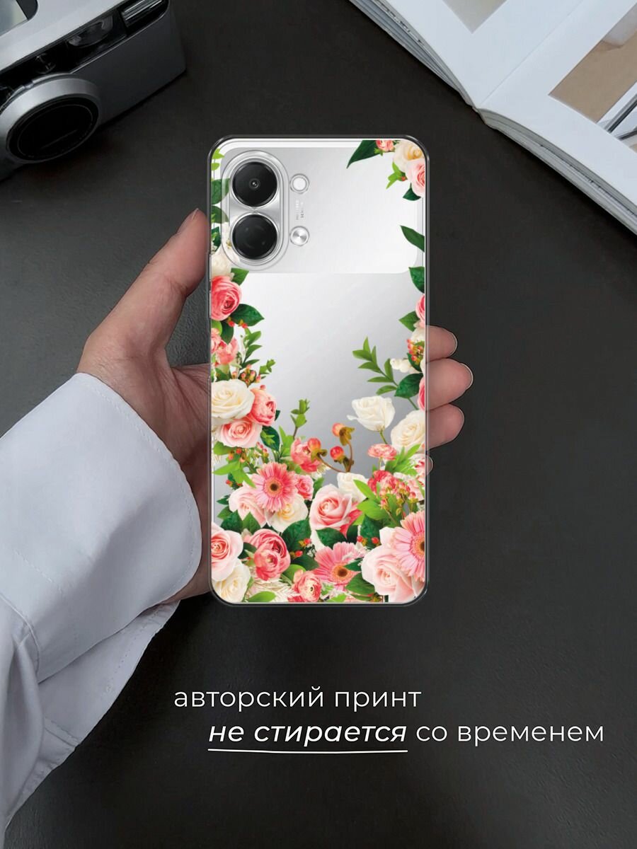 Чехол на Tecno Spark Go 3 / Текно Спарк Го 3 с принтом Маленькие розовые цветочки, прозрачный — фото 1