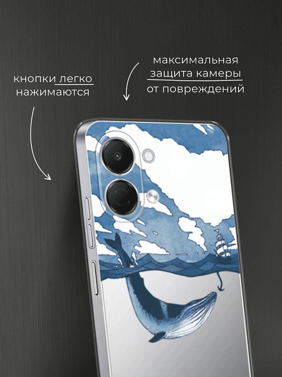 Чехол на Tecno Spark Go 3 / Текно Спарк Го 3 с принтом Большой кит, прозрачный — фото 1