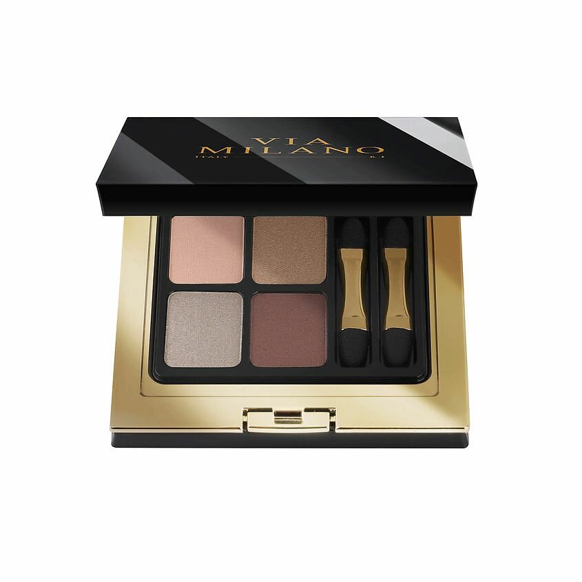 VIA MILANO Палетка теней для век четырехцветная с витамином Е Зелёный чай Eyeshadow Palette 4 Colours Green Tea, B04 Green Tea, 4 г