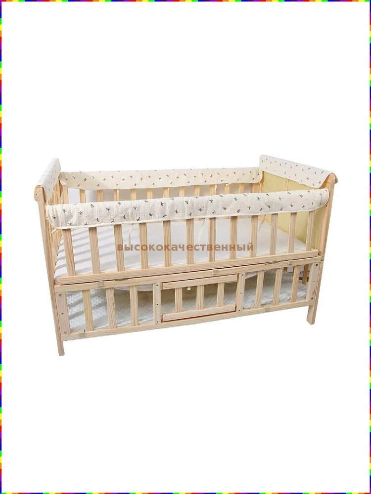 Набор из 4 чехлов для бортов детской кроватки из 100 % хлопка, чёрные с декоративным бантом