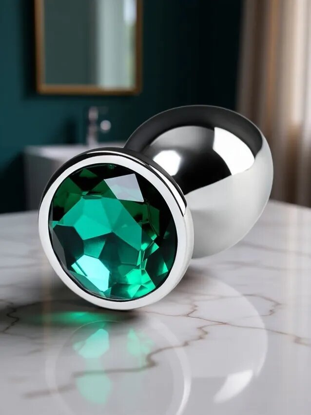 ToyFa Анальная пробка с кристаллом, D: 4 см, длина: 9.5 см, зеленый