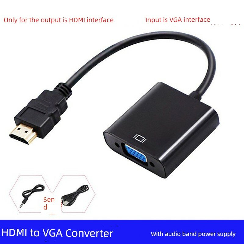 Черный переходник HDMI в VGA с необратимым направлением, длина кабеля 0,5 м, совместимость с монитором