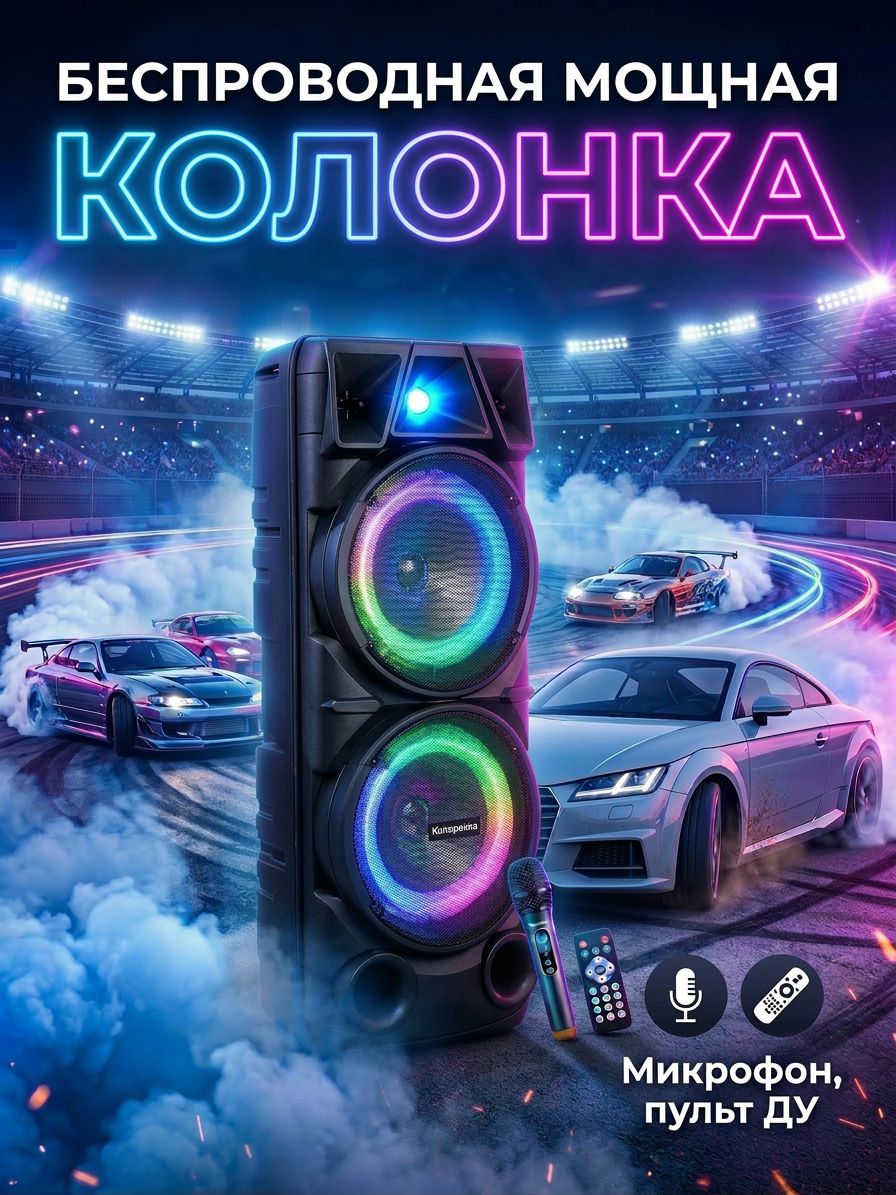 Портативная Bluetooth колонка ZQS8210 с RGB-подсветкой, мощным басом и мультимедийной поддержкой