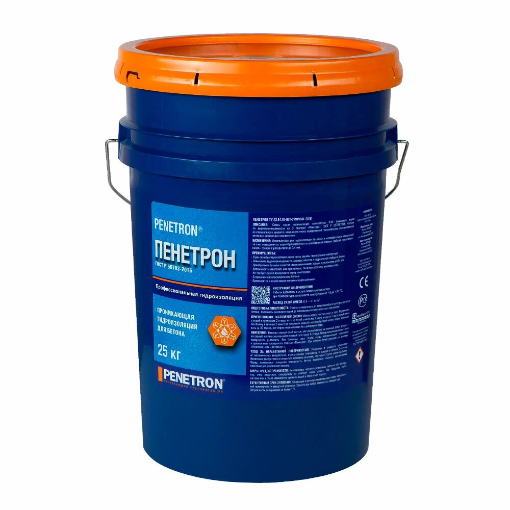 Гидроизоляция Пенетрон, проникающая, цементная, для наружных и внутренних работ, 25кг