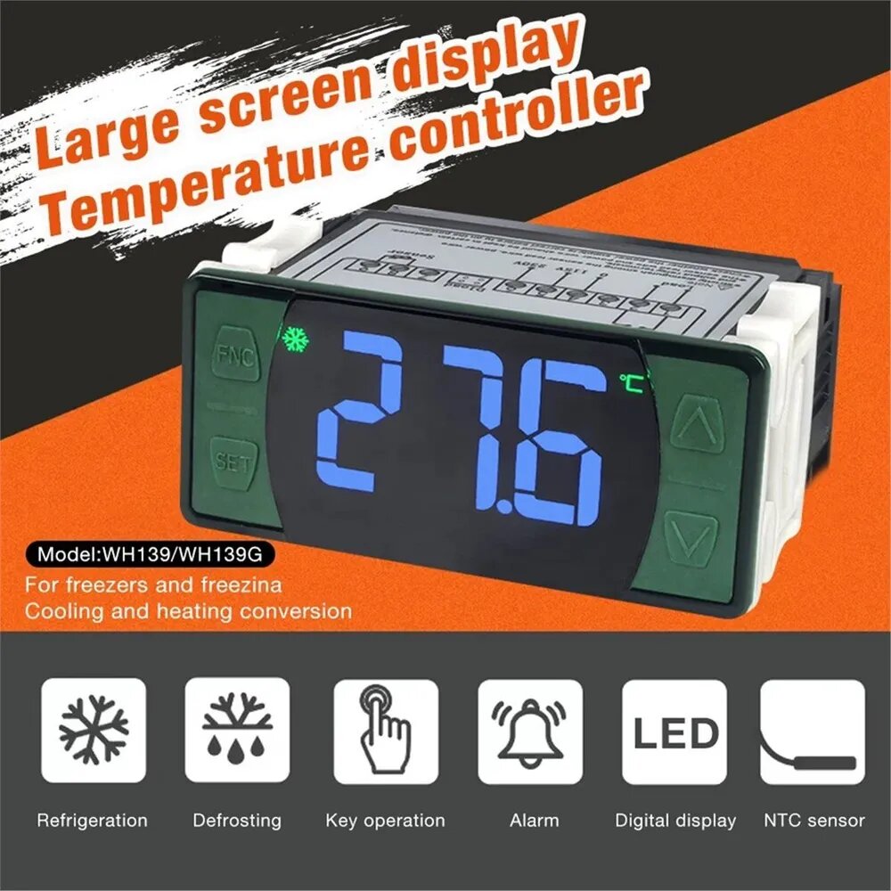 Цифровой регулятор температуры 30А, термостат, терморегулятор, реле обогрева, охлаждения и размораживания холодильника.