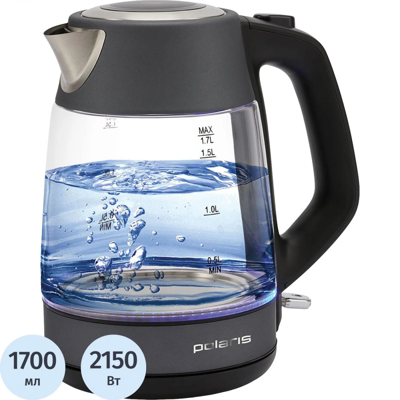 Чайник Polaris PWK 1760CGL,1,7л, стекло,2150 Вт, подсветка, термометка 1167507 13313