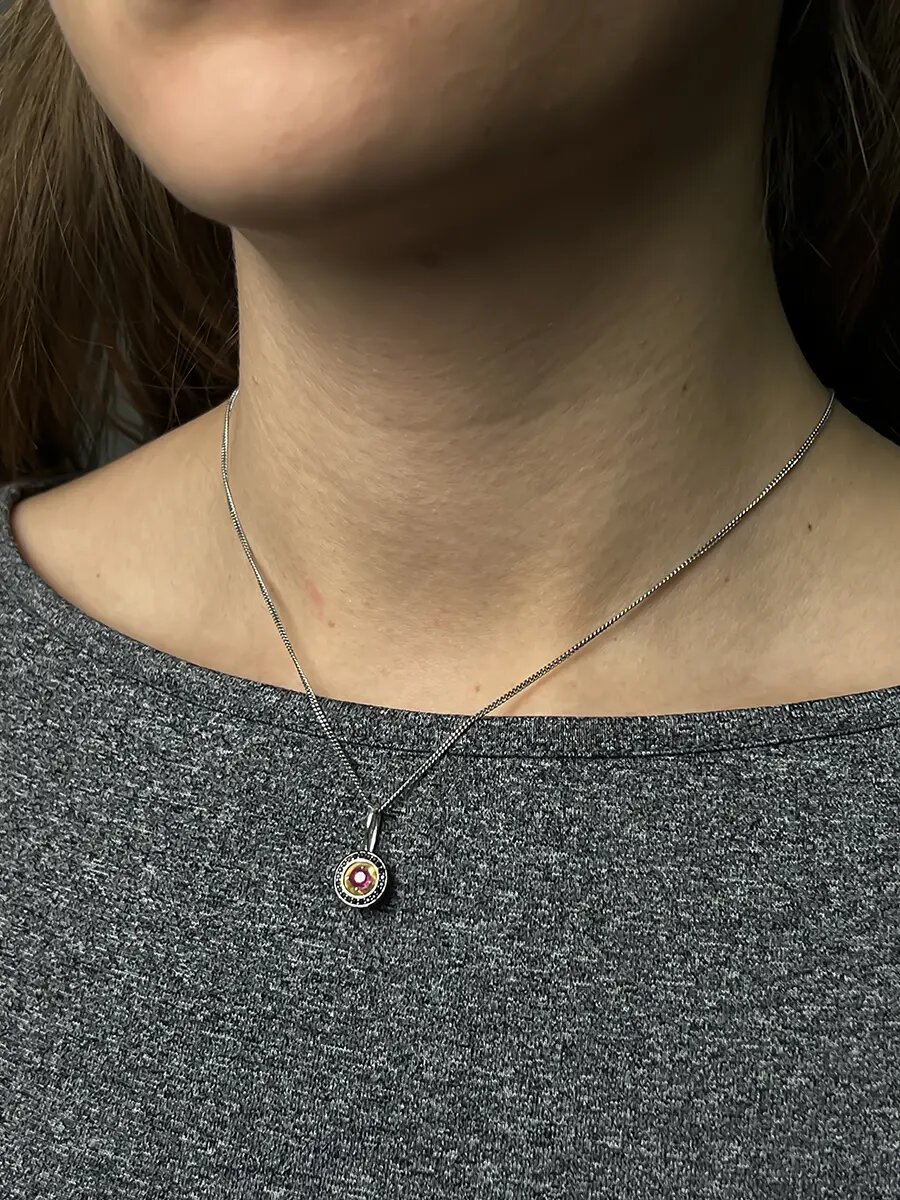 Подвеска, красное серебро, золото, 925, 585 проба, родирование, рубин, шпинель