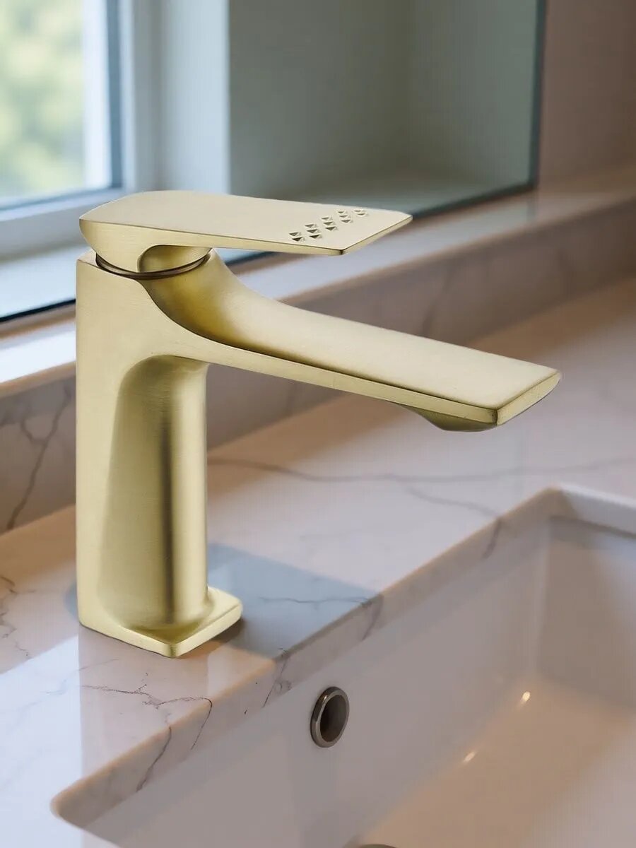 Смеситель для раковины из латуни Hansen H10020-S матовое золото