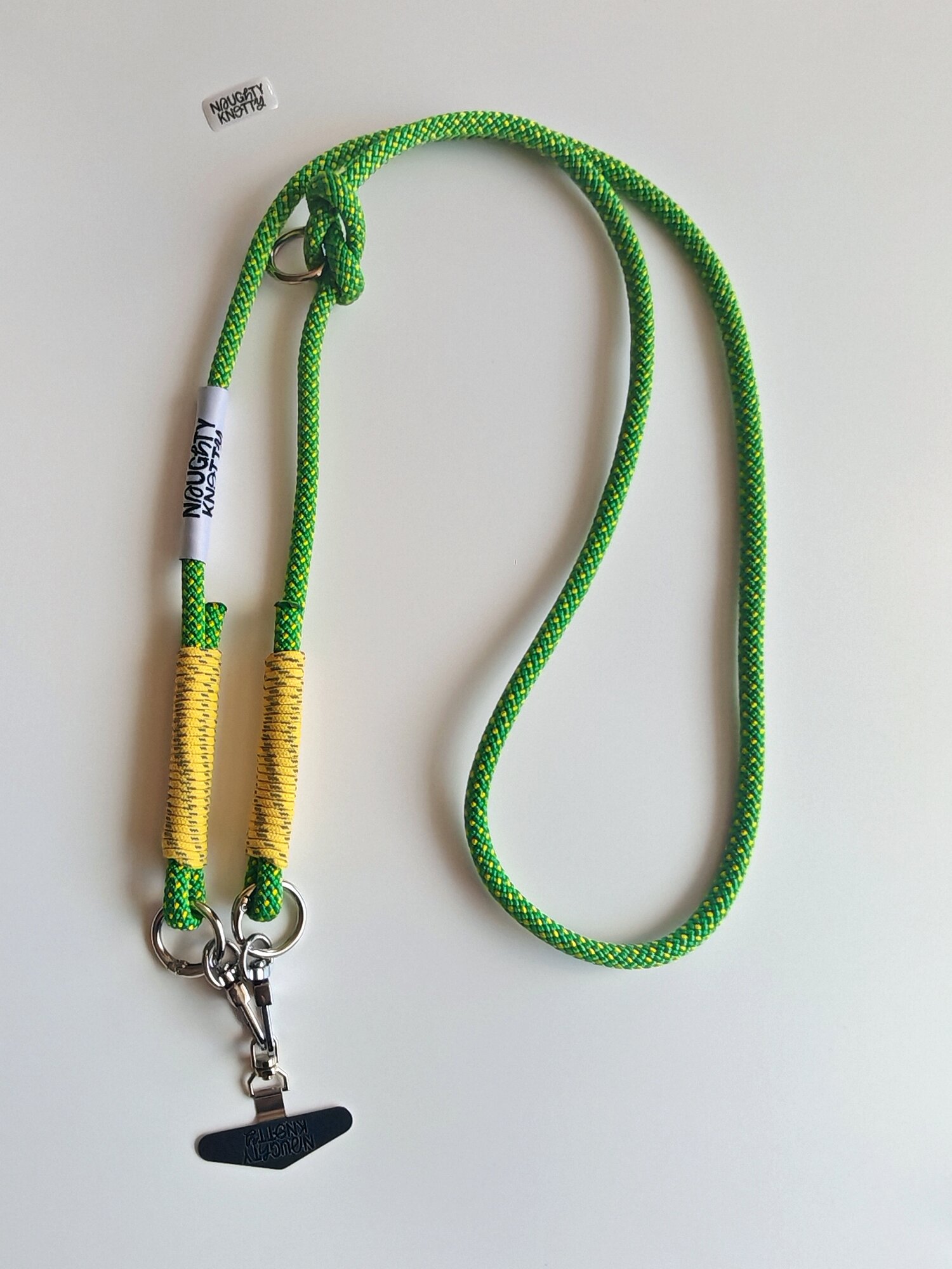 Шнурок на шею NAUGHTY KNOTTY "Арбуз с веснушками", с держателем, паракорд, 6 мм, зеленый\желтый
