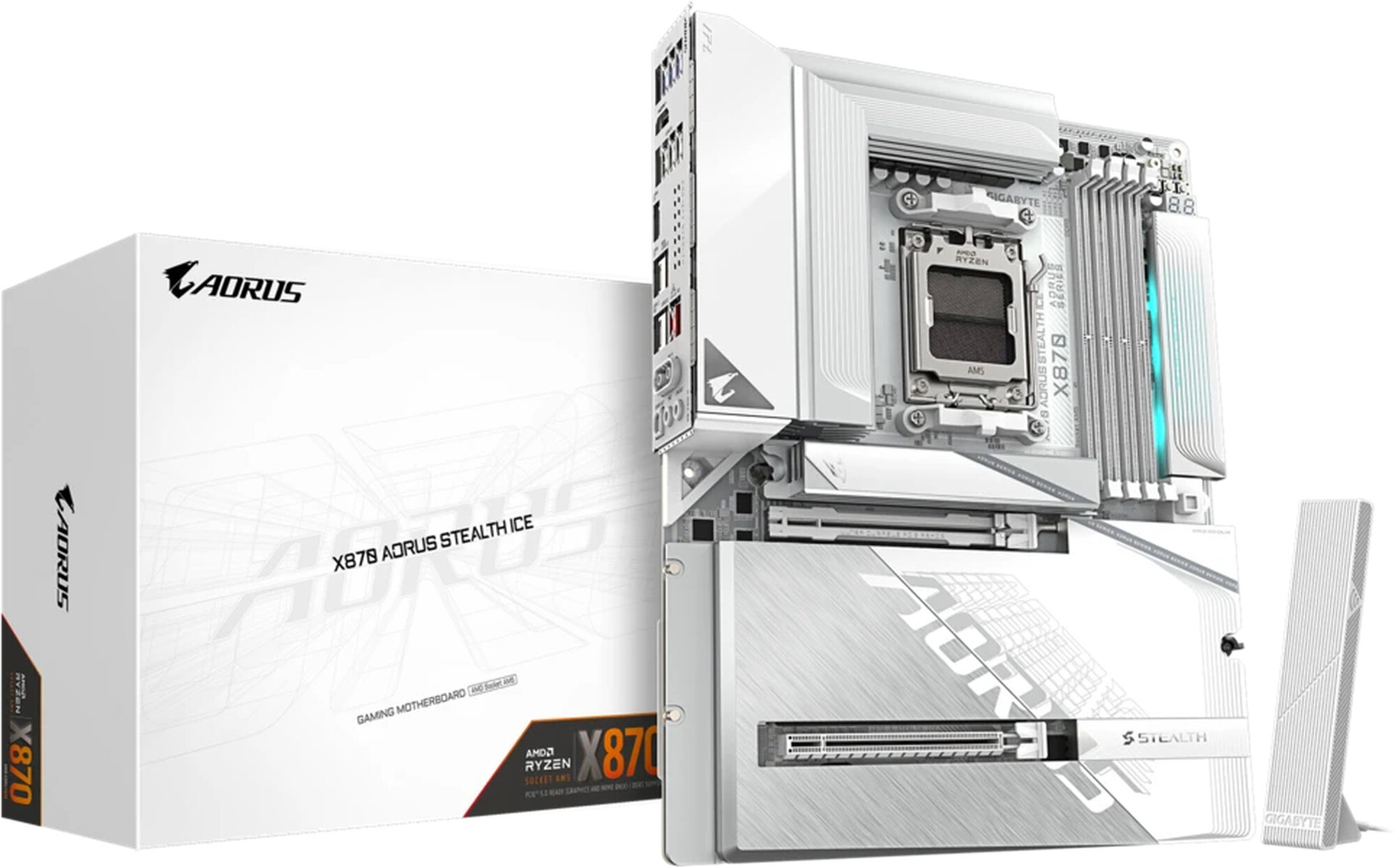Материнская плата GIGABYTE X870 AORUS STEALTH ICE (AM5/AMD X870/4xDDR5/2xPCI-Ex16/4xM.2/SB/Wi-Fi /BT/GLAN/HDMI/ATX)