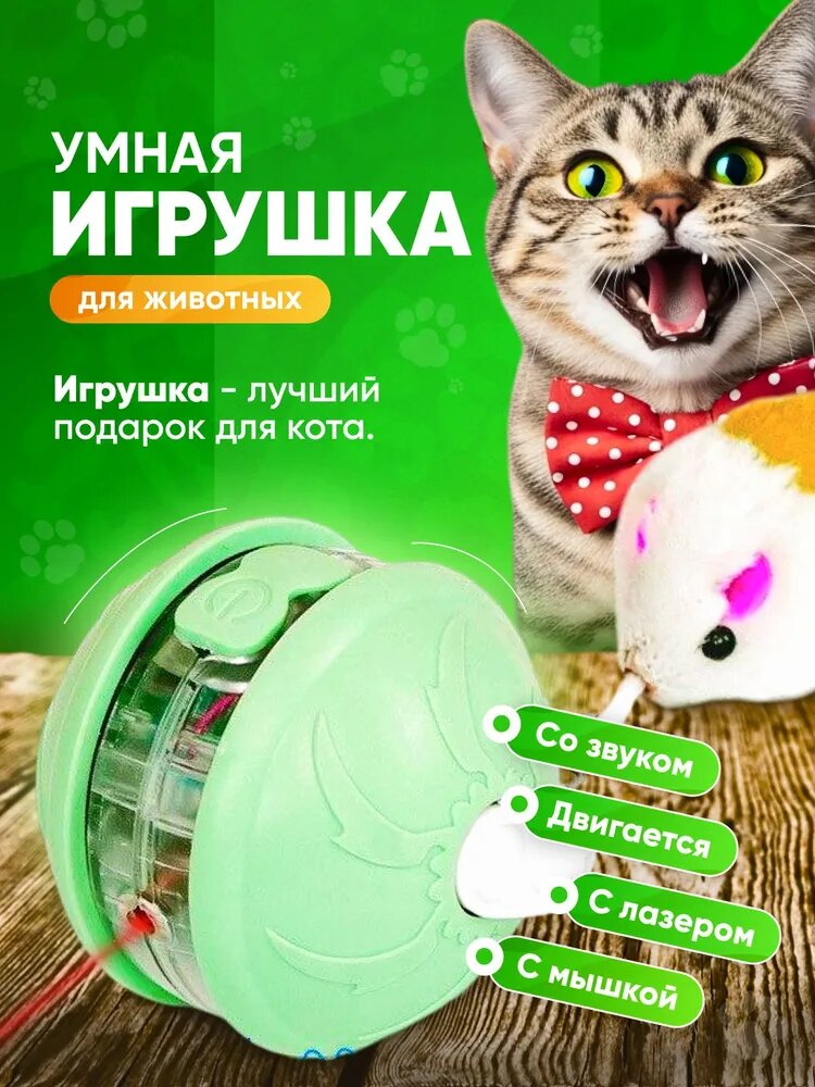 Игрушка для кошек интерактивная с лазером и мышкой