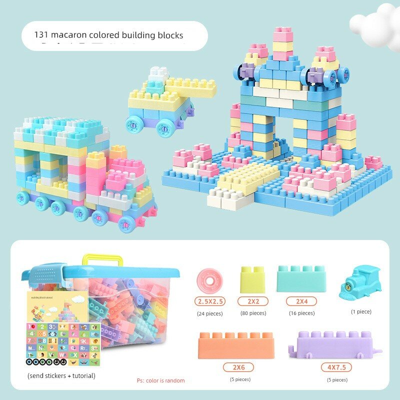 Средние макаронные оттенки 131-штучные деревянные строительные блоки с коробкой, шаблонами и наклейками