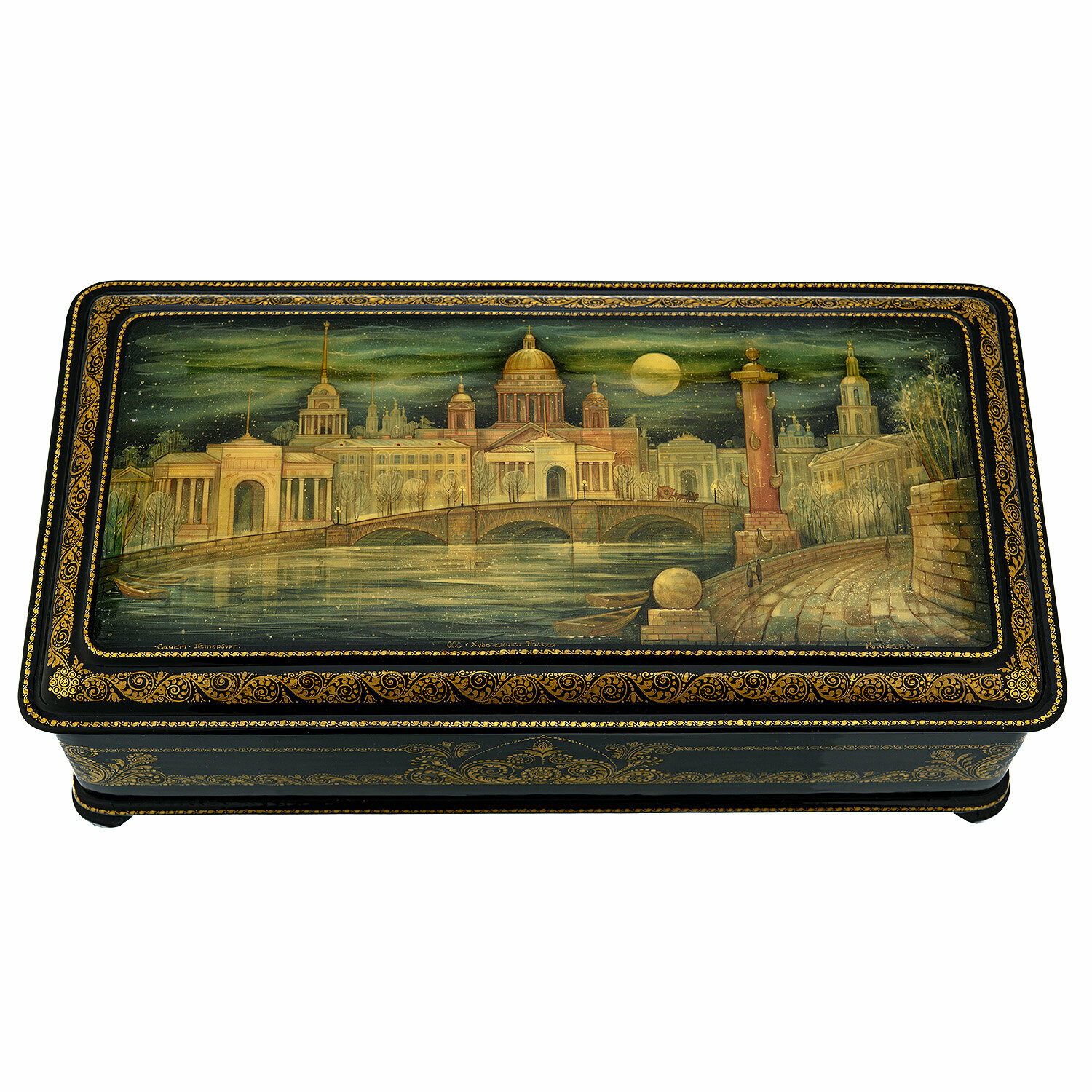 0071551/35*19*11см Лаковая миниатюра шкатулка "Санкт-Петербург" Комяков