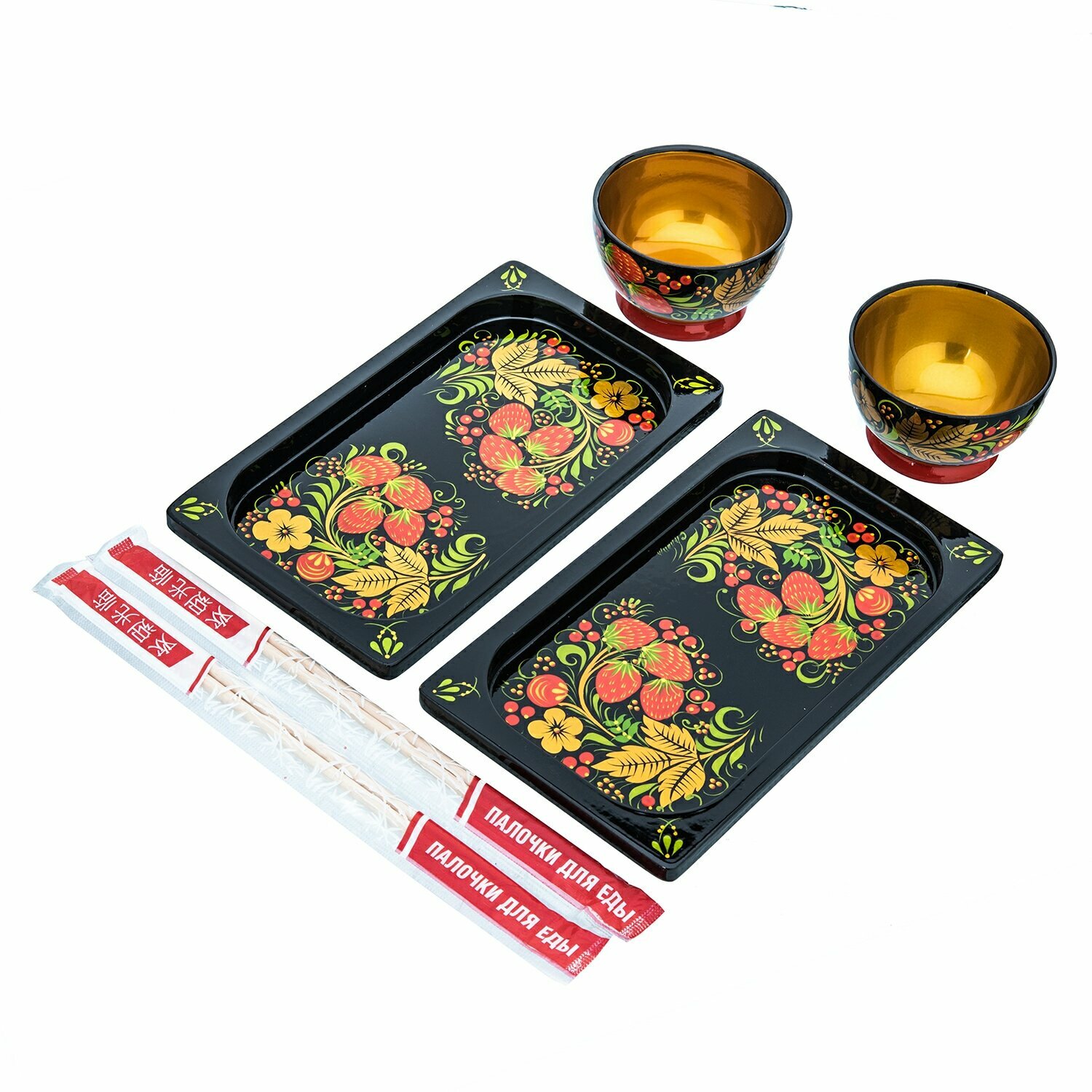 203572 Хохлома набор "суши" 6пр. тар.15*200*115*2шт. соусник 50*80*2шт. палочки 2 шт. ВК