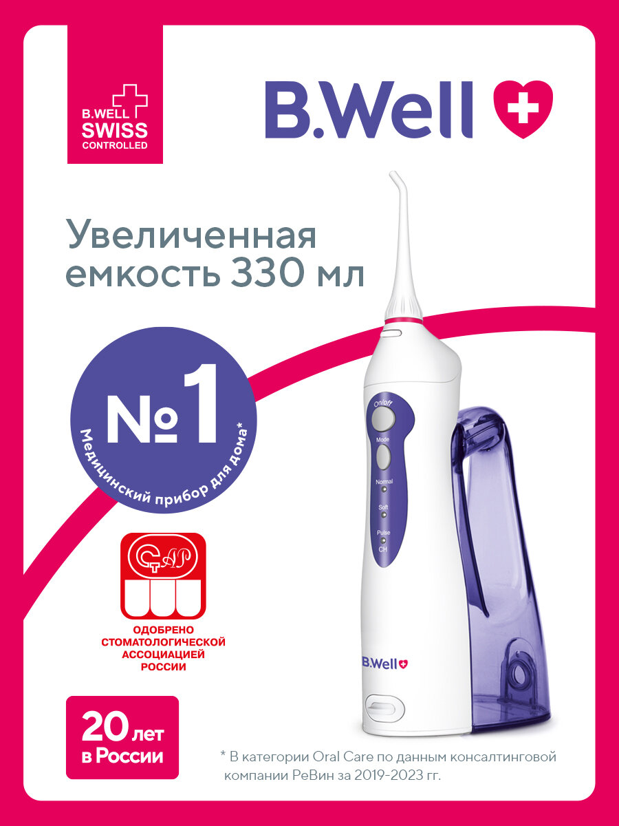 Ирригатор для полости рта портативный B.Well WI-911 с увеличенной емкостью 330 мл