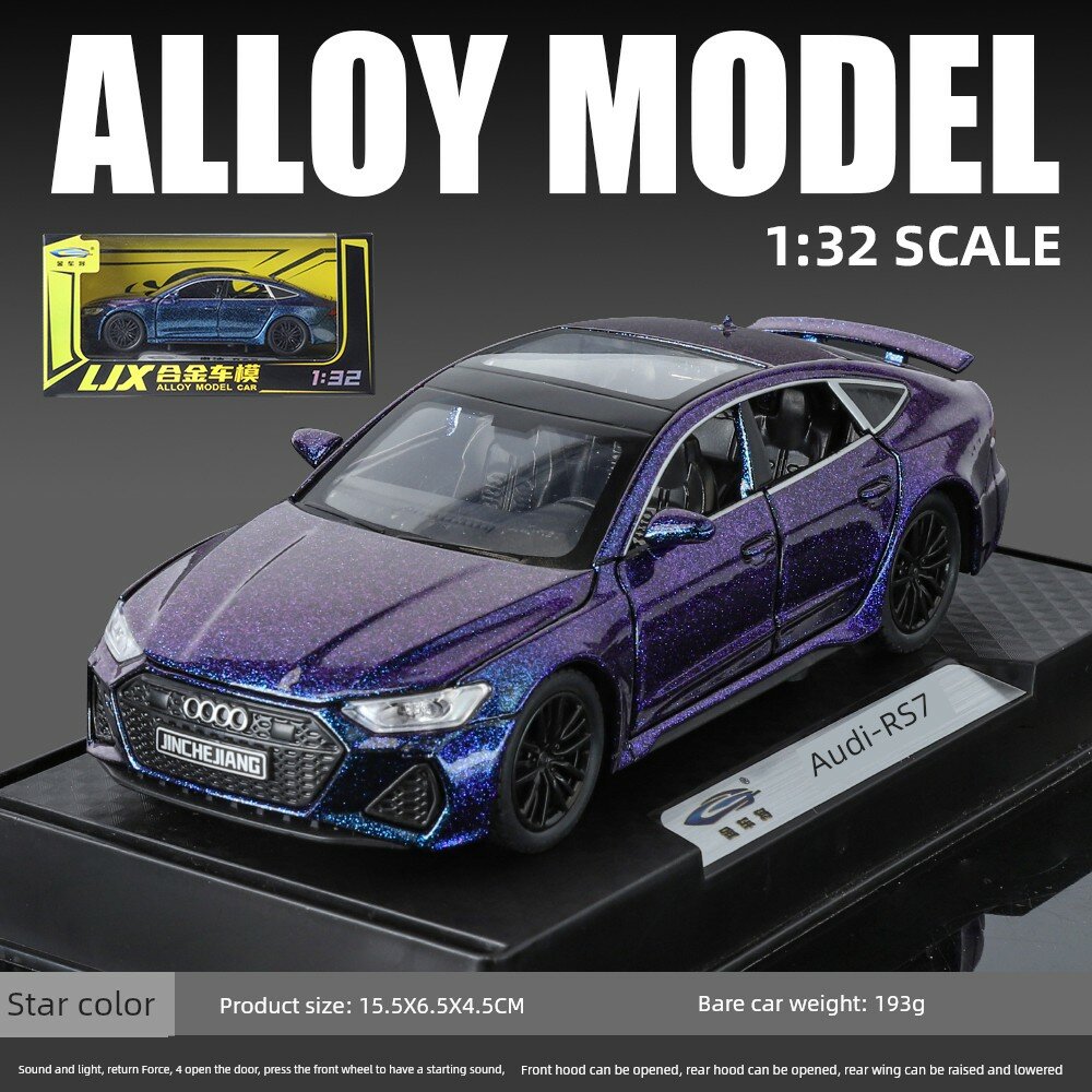 Алюминиевая модель гоночного автомобиля для детей Audi RS7 Starlight Blue, синяя, 12 см длины в подарок