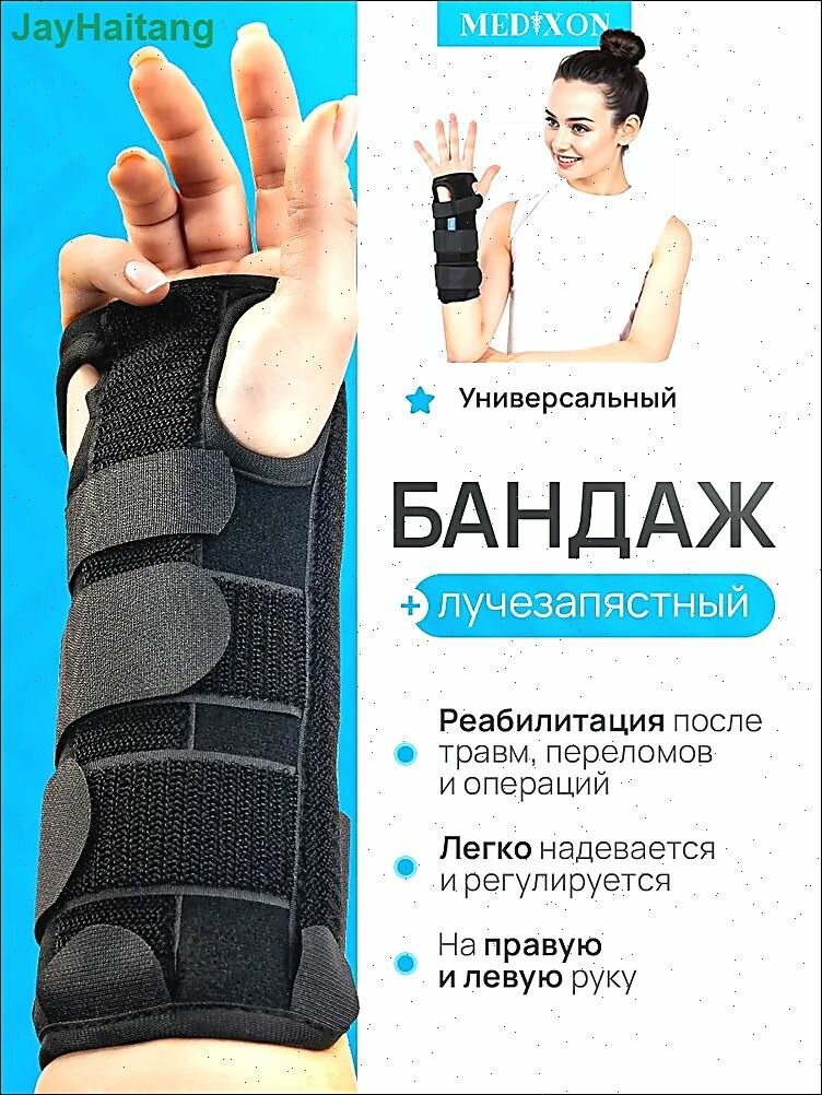 Бандаж лучезапястный Medixon для защиты запястья черный для взрослых