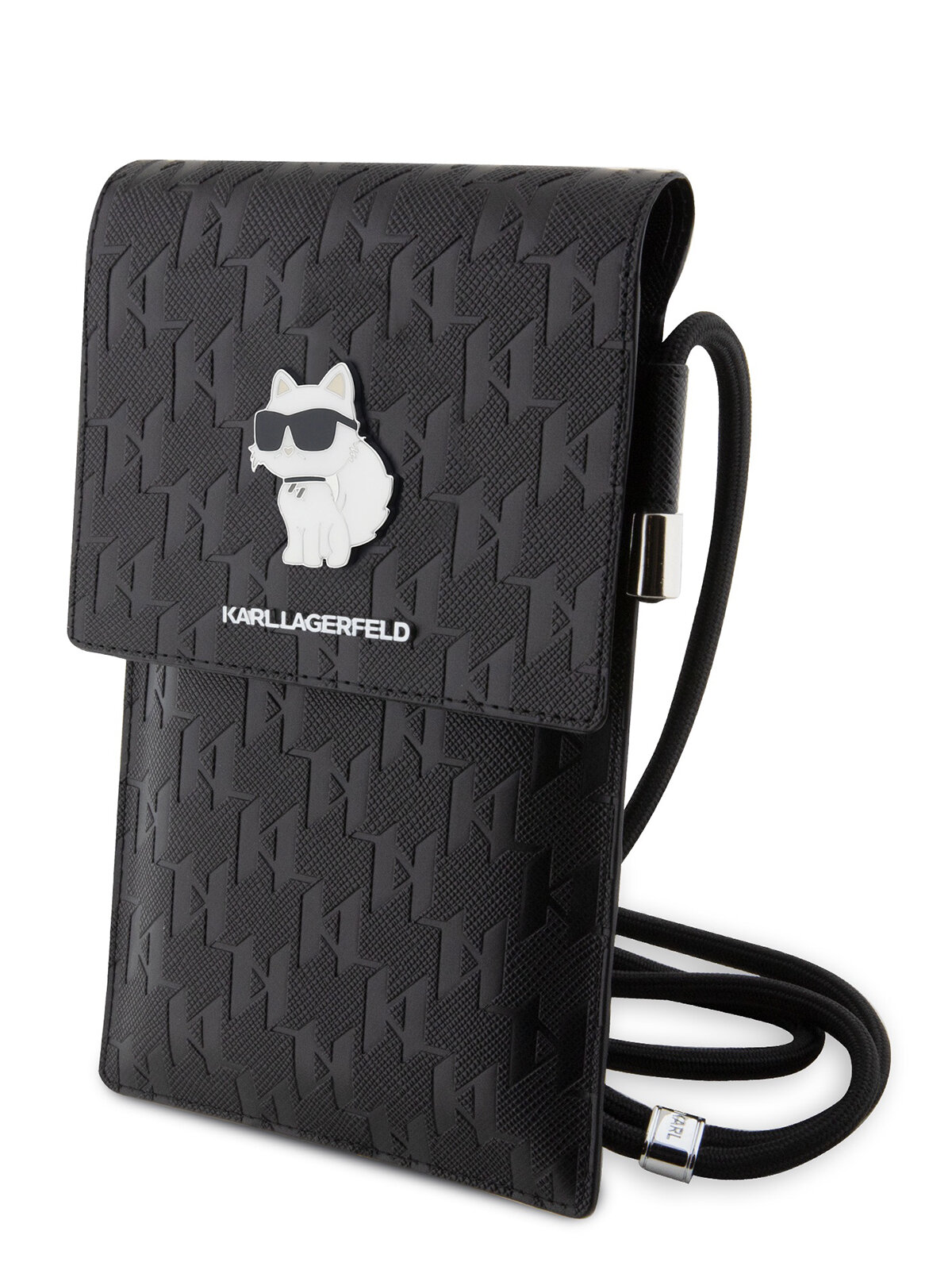 Сумка Karl Lagerfeld для смартфонов, кросс-боди, с карманом для хранения карт, из экокожи PU Saffiano, Choupette черный