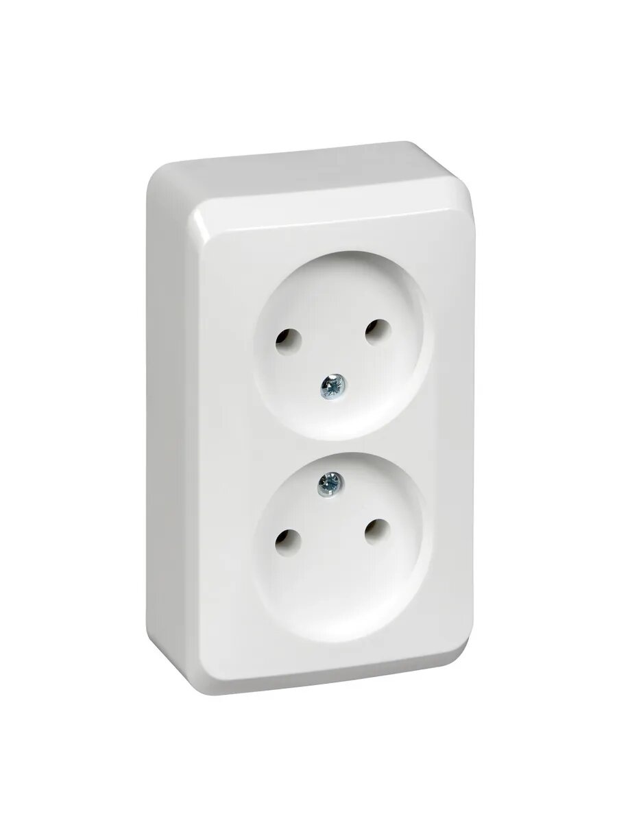 Розетка Systeme Electric Этюд, двойная, без заземления, белая, IP20