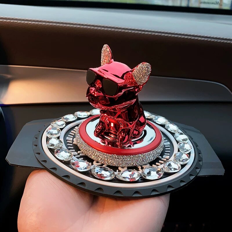 Автомобильный ароматизатор с декоративной фигуркой французского бульдога из стразов, красный цвет, и часовой каменный